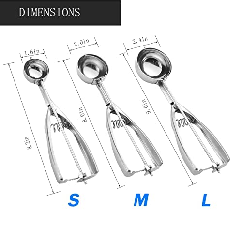 X-WLANG 3PCS Cookie Scoop Set,Upgraded Stainless Steel Ice Cream Scoop with Trigger Release, Large/Medium/Small Cookie Scooper for Baking, Cookie, Fruit and Ice Cream,Silver