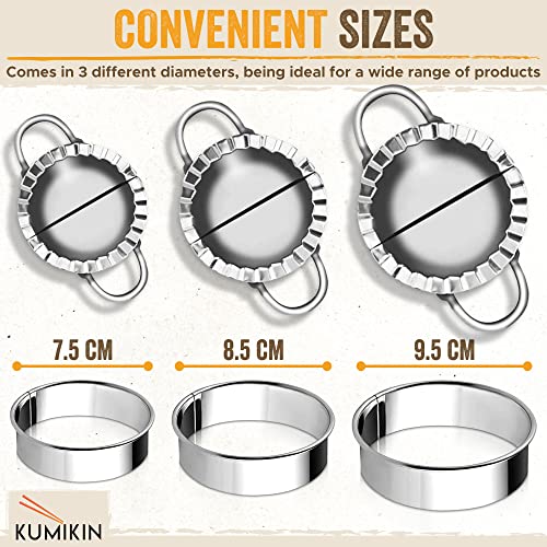KUMIKIN Dumpling Maker β Empanada Maker Press Set of 3 β Food-Grade Stainless Steel Dumpling Press in 3 Sizes β Pierogi Maker with Included Recipe eBook β Easy to Use and Multifunctional