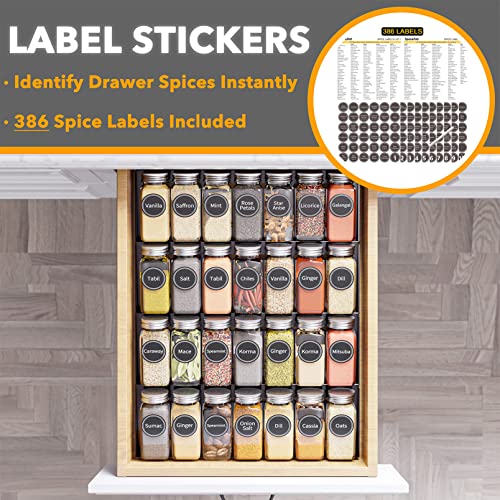 SpaceAid Spice Drawer Organizer with 28 Spice Jars, Spice Drawer Organizer with 24 Spice Jars, 386 Spice Labels