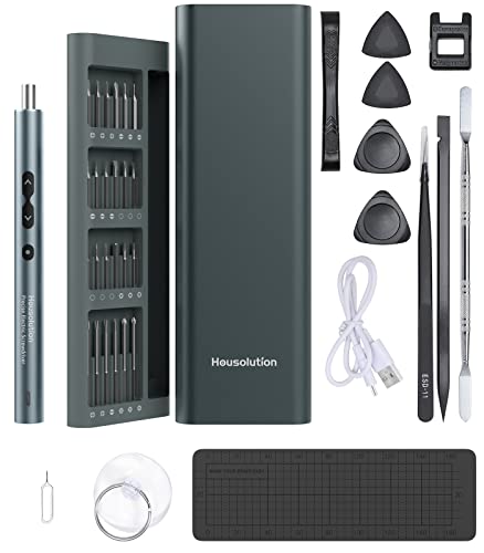 Housolution Mini Electric Screwdriver, 62 In 1 Magnetic Screwdriver with 48PCs Bits Small Cordless Electric Screwdriver Kit With Led Light, Handy Repair Tool for Phone Watch Camera Laptop, Gray