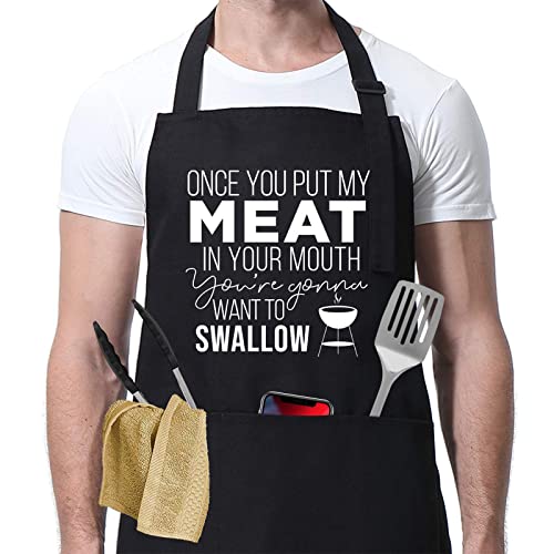 Miracu Funny Aprons for Men - Husband Gifts from Wife, Naughty Gifts for Husband - Fathers Day, Birthday Gifts for Men, Male Best Friend, Boyfriend, Fiance, Guy, Chef Him - BBQ Grilling Cooking Apron