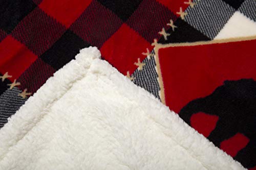Carstens Lumberjack Bear Red Plaid Sherpa Throw Blanket 54" x 68"