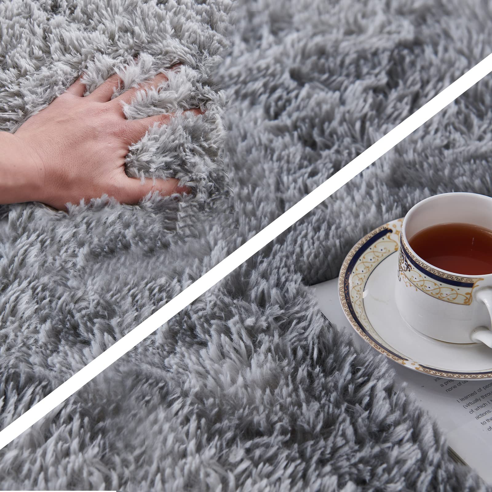 TABAYON Luxury Shag Area Rug, 3x5 Feet Tie Dyed Light Grey Rectangle Plush Fuzzy Rugs, Non-Slip Shaggy Furry Carpets for Bedroom
