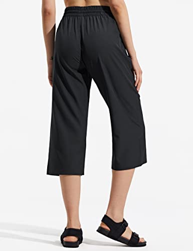 ZUTY Capri Pants for Women Wide Leg Lightweight Quick Dry Comfy Loose Lounge Sweatpants Capris Crop Pants Pockets Black-1 2XL