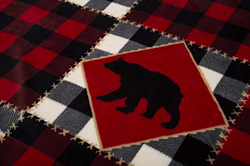 Carstens Lumberjack Bear Red Plaid Sherpa Throw Blanket 54" x 68"