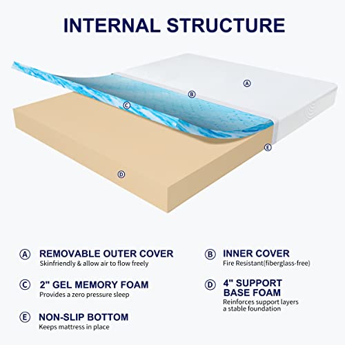 subrtex 5 Inch Cal King Gel Memory Foam Mattress with Removable Soft Cover, Body Support Pressure Relieving Mattress, CertiPUR-US Certified, Bed in A Box(5 Inch, California King)