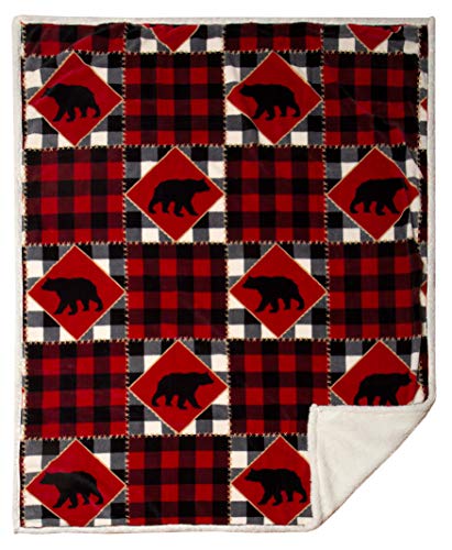 Carstens Lumberjack Bear Red Plaid Sherpa Throw Blanket 54" x 68"