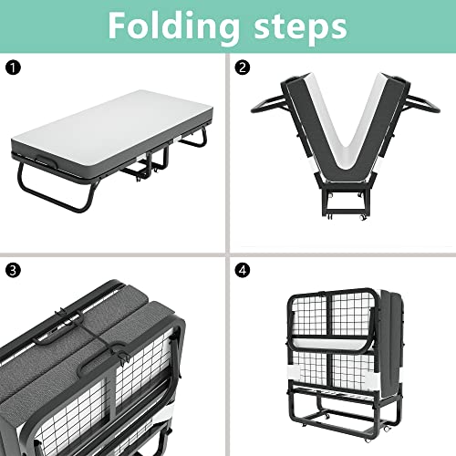 CAIYUN Folding Bed with Mattress, Portable Bed Foldable Bed with Memory Foam Mattress and Fabric Storage Bag, Rollaway Beds with Fold-up Metal Frame for Study, Bedroom, Living Room, 75" x 31"