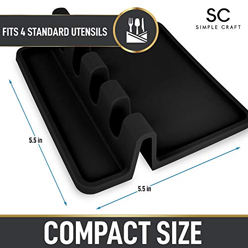 Simple Craft Silicone Utensil Rest with Drip Pad for Multiple Utensils - Heat-Resistant, Spoon Rest & Spoon Holder for Stove Top, Kitchen Utensil Holder for Spoons, Ladles, Tongs (Black)