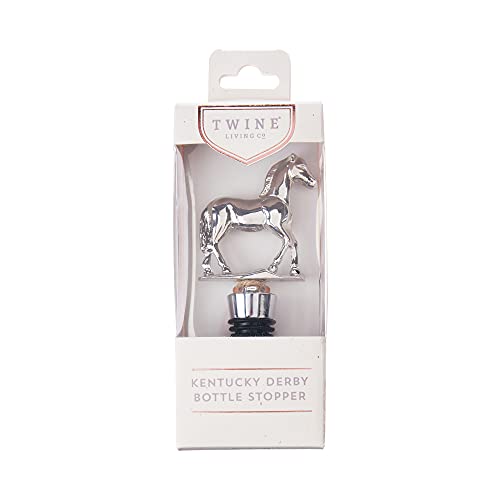 Twine Derby Wine Bottle Stopper, Keep Wine Fresh, Horse Bottle Stopper, Fits Standard Bottles, Metal, Rubber Seal, Silver, Set of 1