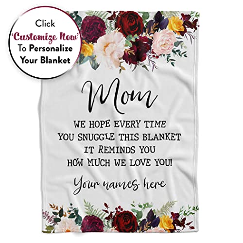 Personalized Mom Throw Blanket from Son or Daughter, Elegant Floral Pattern with Custom Name, Soft and Plush, Mother’s Day, Anniversary, Holiday, Christmas, or Birthday Gift, (Fleece 50x60)