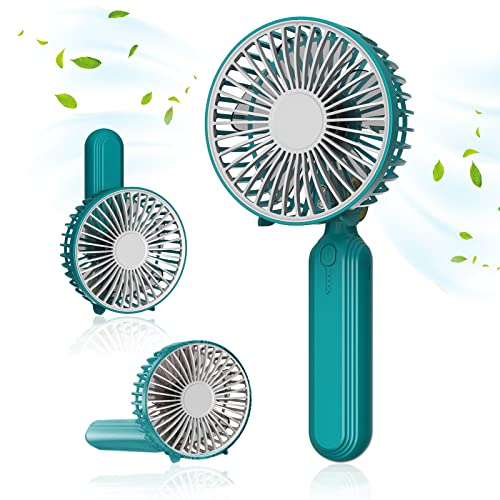 WIXAS Handheld Fan, Mini Portable Foldable Fan, Pocket Battery Rechargeable Hand Fan, for Travelling and Eyelash Fan 2000Ah(Cyan)