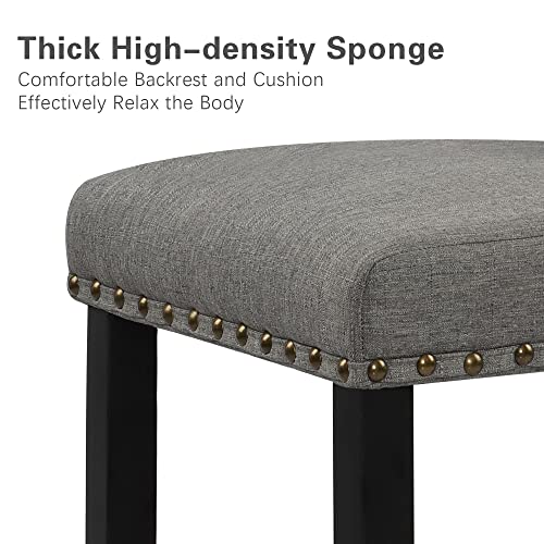 DAGONHIL 24 inch Bar Stools Set of 4, Counter Height Bar Stools with Backs, Nail Head Barstools with Wood Legs, Upholstered Kitchen Island Chairs, Gray
