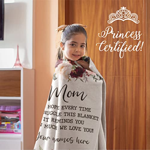 Personalized Mom Throw Blanket from Son or Daughter, Elegant Floral Pattern with Custom Name, Soft and Plush, Mother’s Day, Anniversary, Holiday, Christmas, or Birthday Gift, (Fleece 50x60)