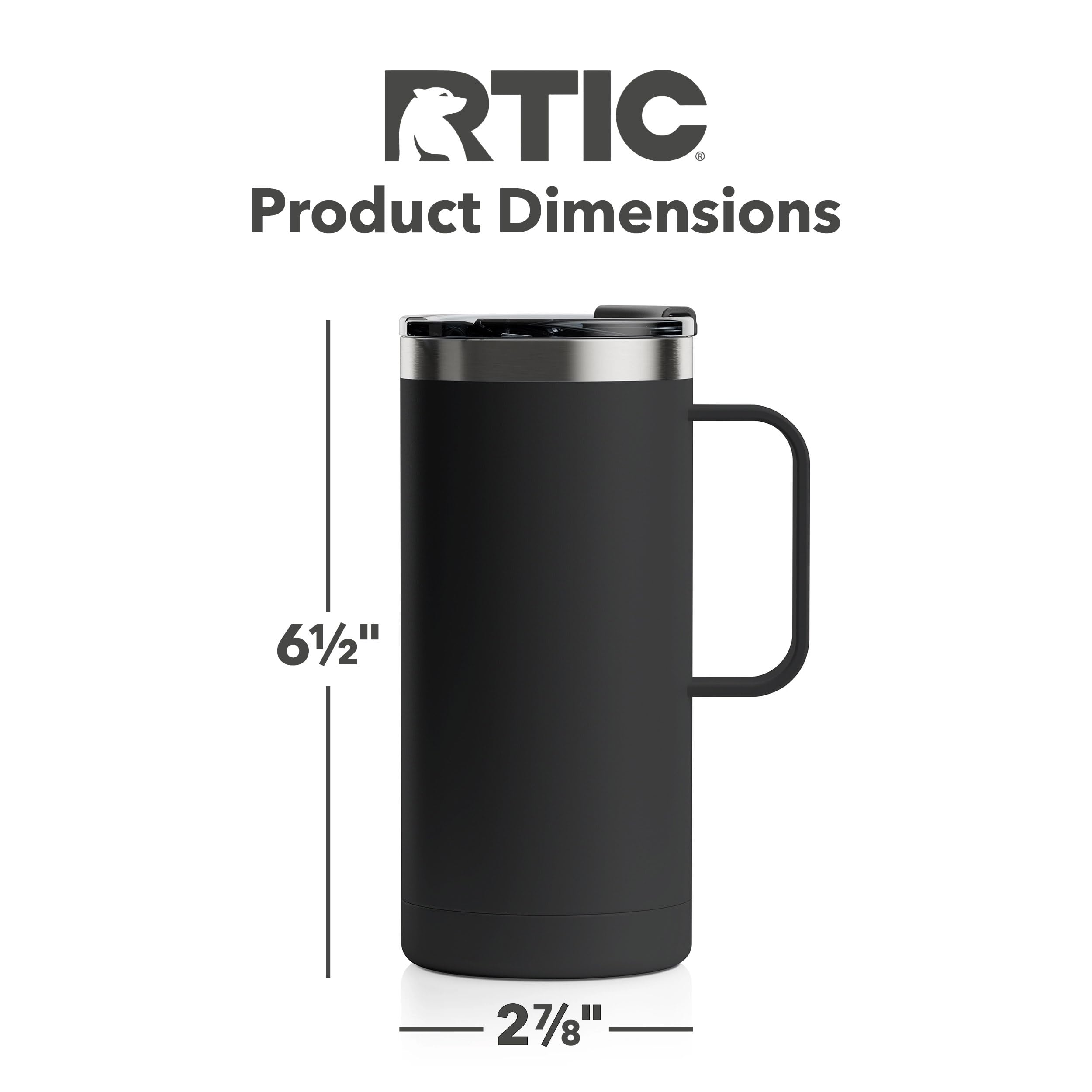 RTIC 16 oz Coffee Travel Mug with Lid and Handle, Stainless Steel Vacuum-Insulated, Hot and Cold Drink, for Car, Camping, Black