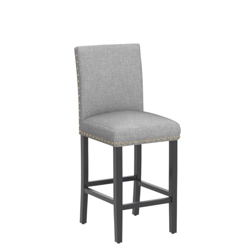 DAGONHIL 24 inch Bar Stools Set of 4, Counter Height Bar Stools with Backs, Nail Head Barstools with Wood Legs, Upholstered Kitchen Island Chairs, Gray