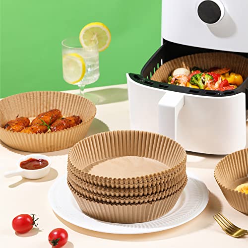 ORIGLE Air Fryer Liners 100Pcs Air Fryer Disposable Paper Liner, 6.3Inch Non-stick Parchment Paper, Oil Resistant, Waterproof, Food Grade Oven Liner for 2-5 QT Air Fryer, Steamer, Microwave oven