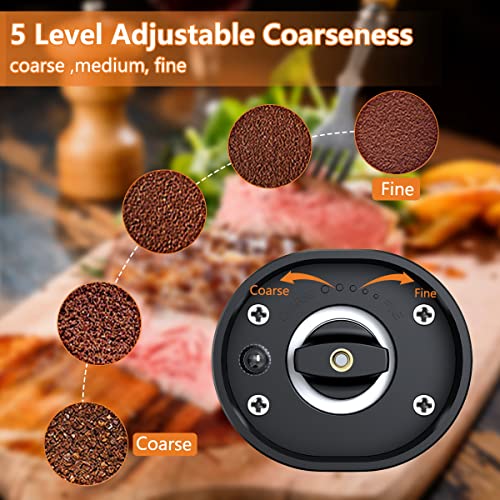 HIVIEW Electric Salt and Pepper Grinder Set Battery Operated,Automatic Pepper Mill,Adjustable CoarsenessOne Handed Operated, Salt and Pepper Shakers wiht LED Light,Stainless Steel-2 Pack