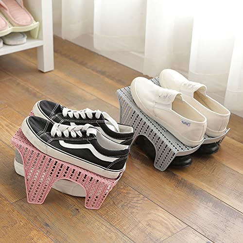 5PCS Plastic Shoe Slots Double-Row Shoe Rack High Heel Storage Organizer Space Saving Shoe Organizer for Bedroom (Pink)