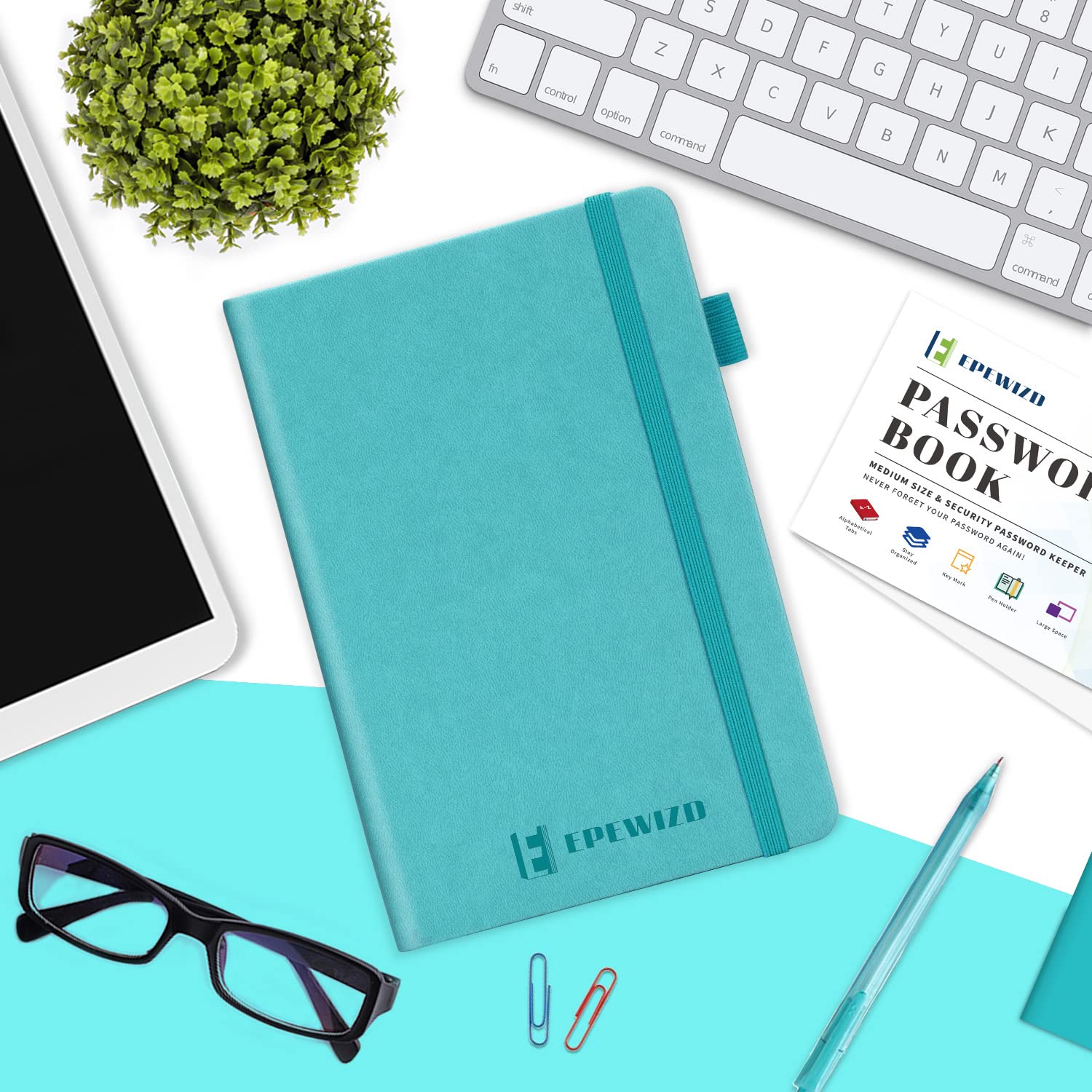 EPEWIZD Password Book with Alphabetical Tabs Hardcover Medium Size Password Book for Website Username Internet login Computer Address Password Organizer Keeper Logbook-Turquoise