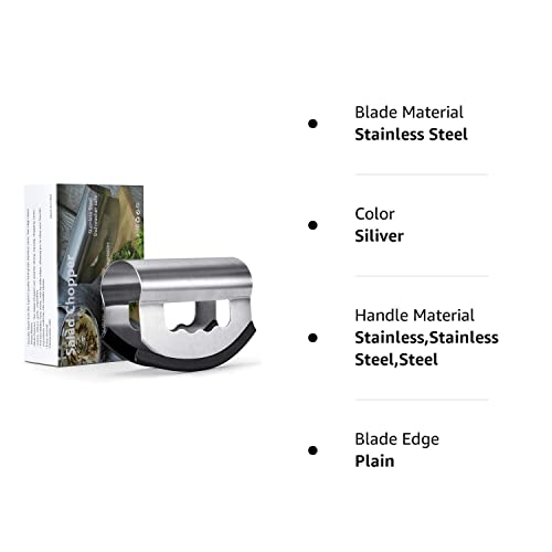 Salad Knife Chopper with Protective Cover - Stainless Steel Salad Cutter, Double Blade Chopping Knife, Mezzaluna Salad Chopper for Salad and Vegetable Mincing