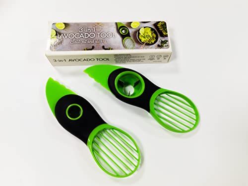 Avocado Slicer 3 in 1, multipurpose tool., Green, Black, silver.