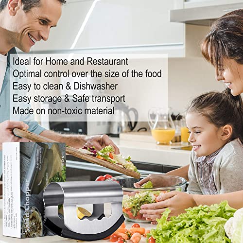 Salad Knife Chopper with Protective Cover - Stainless Steel Salad Cutter, Double Blade Chopping Knife, Mezzaluna Salad Chopper for Salad and Vegetable Mincing