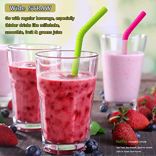 Walfos Reusable Silicone Straws - 2 Size Flexible Drinking Bendy Straws for Smoothies/20 & 30 oz Tumblers, Yeti/Rtic, BPA Free (4 Wide Straws + 4 Regular Straws + 2 Cleaning Brushes + 1 Storage Pouch)