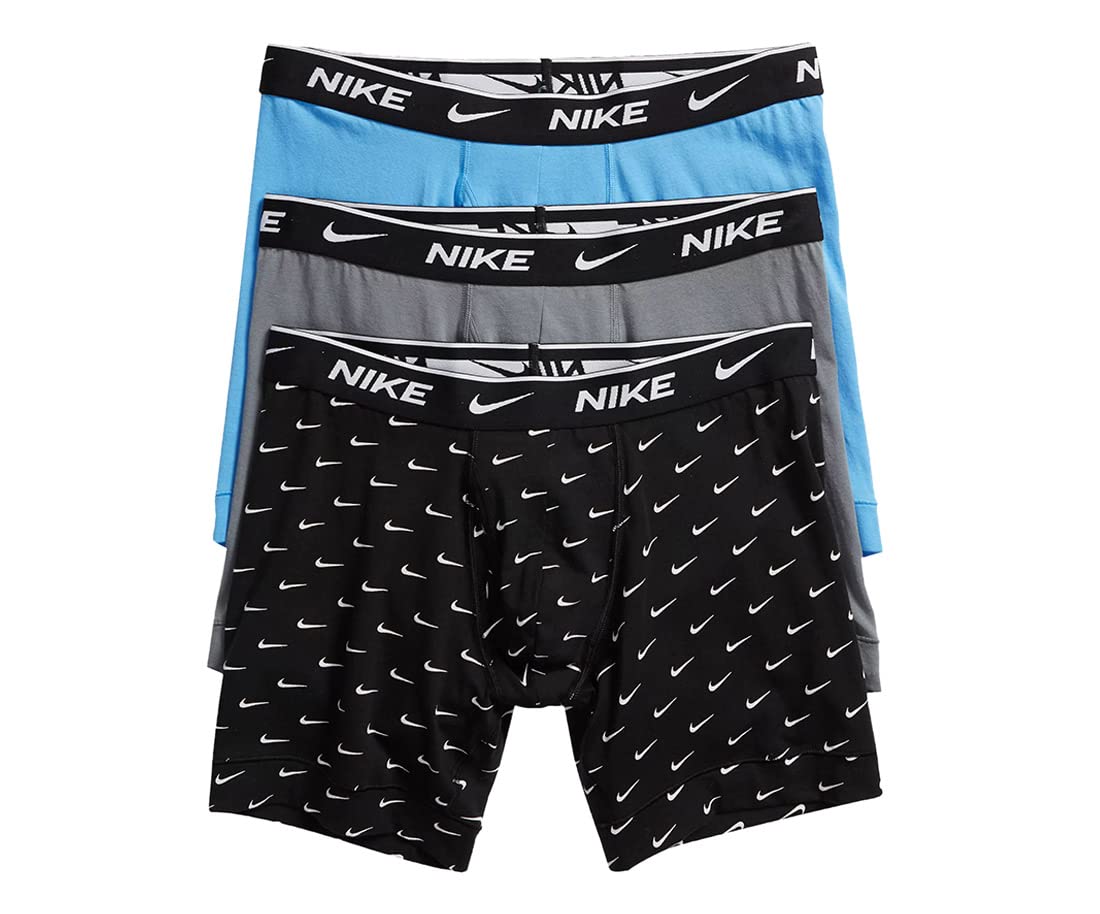 Nike Men`s Everyday Cotton Stretch Boxer Briefs 3 Pack (Large, Blue(KE1107-009)/S_G)