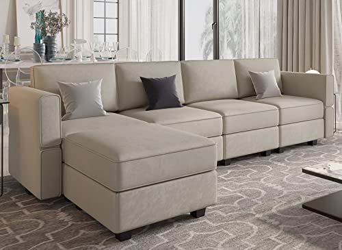 Belffin Modular Sectional Sofa Couch with Reversible Chaise Velvet L Shaped Couch with Storage 4-seat Convertible Sofa Grey…