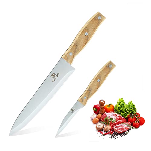KL KALOO 2PCS Kitchen Knives, 8 inch Chef's Knife and 3.5 inch Paring Knife, Professional Chef Knife with German Stainless Steel Blade and Wooden Handle