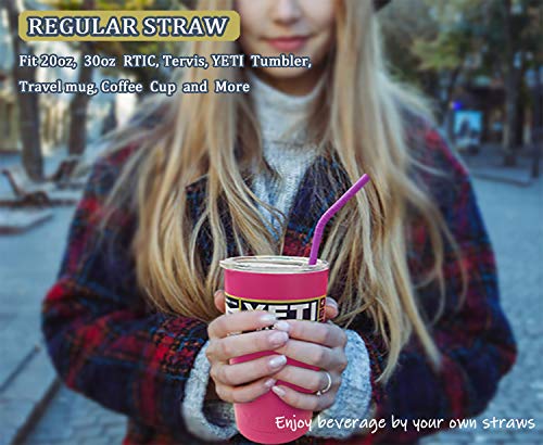 Walfos Reusable Silicone Straws - 2 Size Flexible Drinking Bendy Straws for Smoothies/20 & 30 oz Tumblers, Yeti/Rtic, BPA Free (4 Wide Straws + 4 Regular Straws + 2 Cleaning Brushes + 1 Storage Pouch)