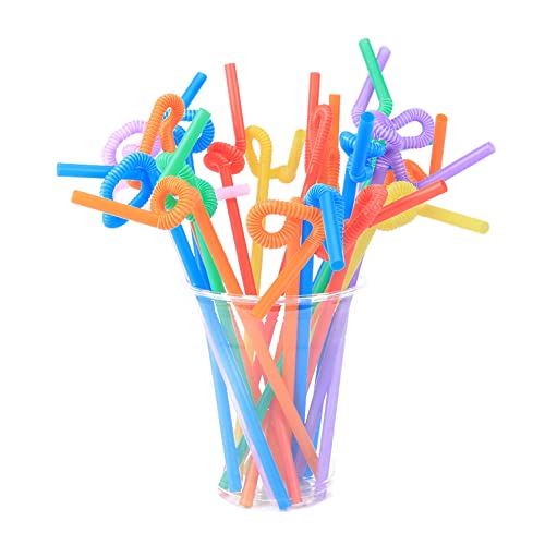 300 Pcs Flexible Colorful Disposable Plastic Bendable Drinking Bendable Straws, 10.4" Long and 0.23'' Diameter