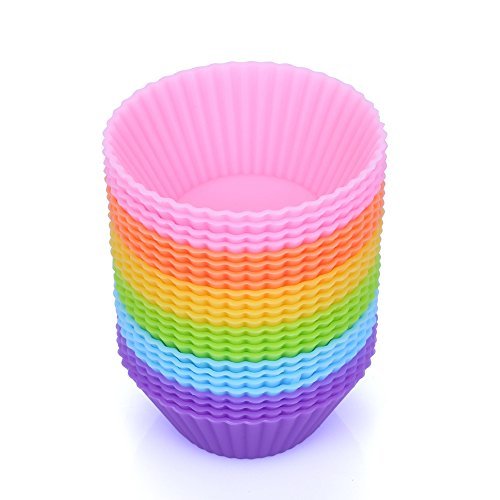 BakeBaking Mini Muffin Pan - Reusable Silicone Cupcake Molds 2in 24 Pack - Small Baking Cups Truffle Cake Pan Set Nonstick in 6 Colors
