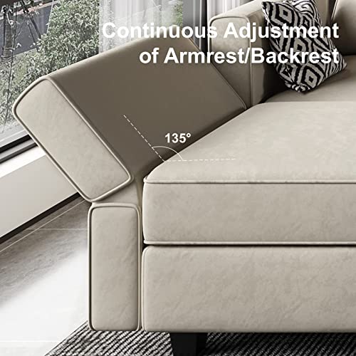 Belffin Modular Sectional Sofa Couch with Reversible Chaise Velvet L Shaped Couch with Storage 4-seat Convertible Sofa Grey…
