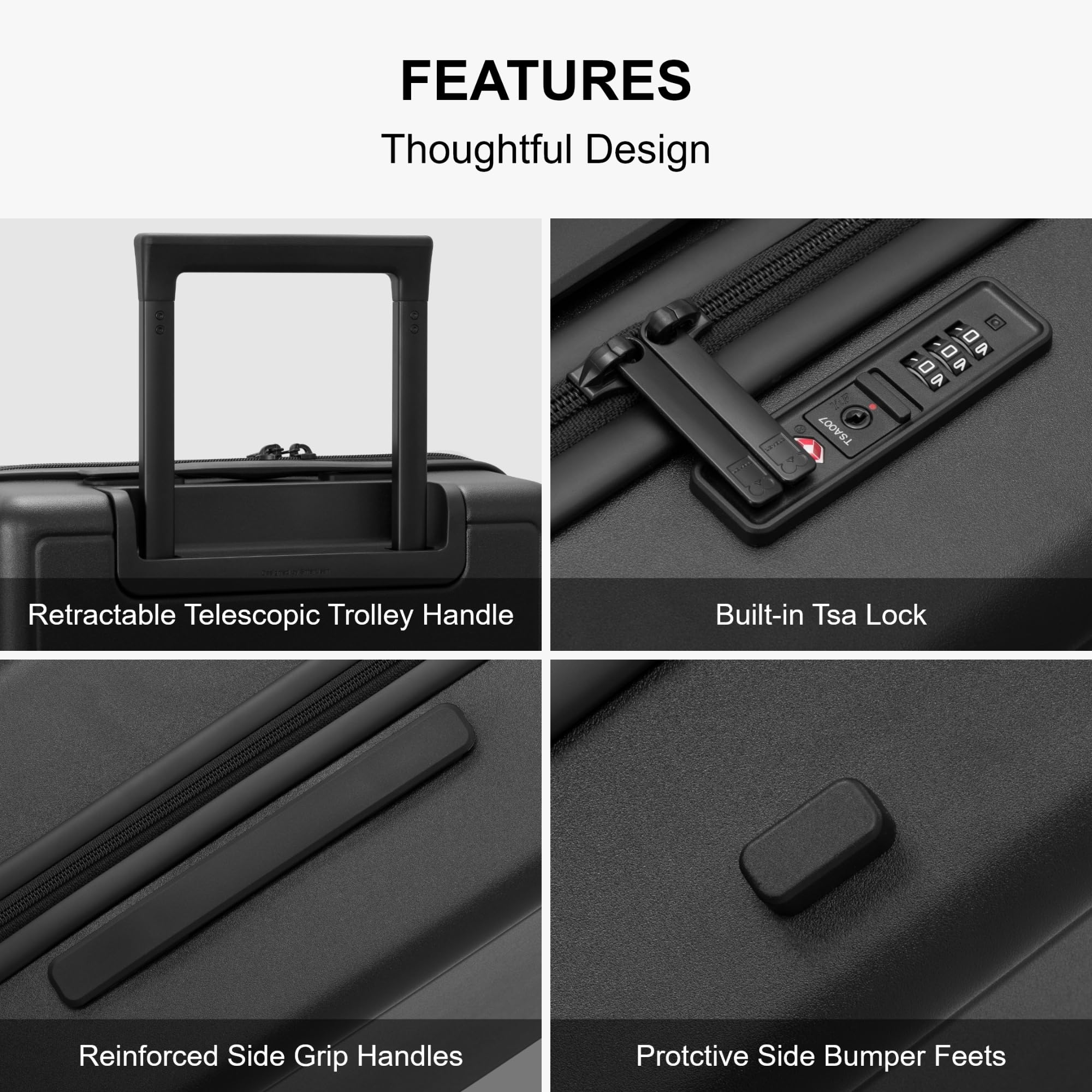 LEVEL8 Elegance Matte Luggage Set, 20 Inch Carry-on Luggage, 24&28 Large Suitcase Lightweight Hardside Suitcases with Wheels,Tsa Lock,3-Piece Set(20/24/28), Black