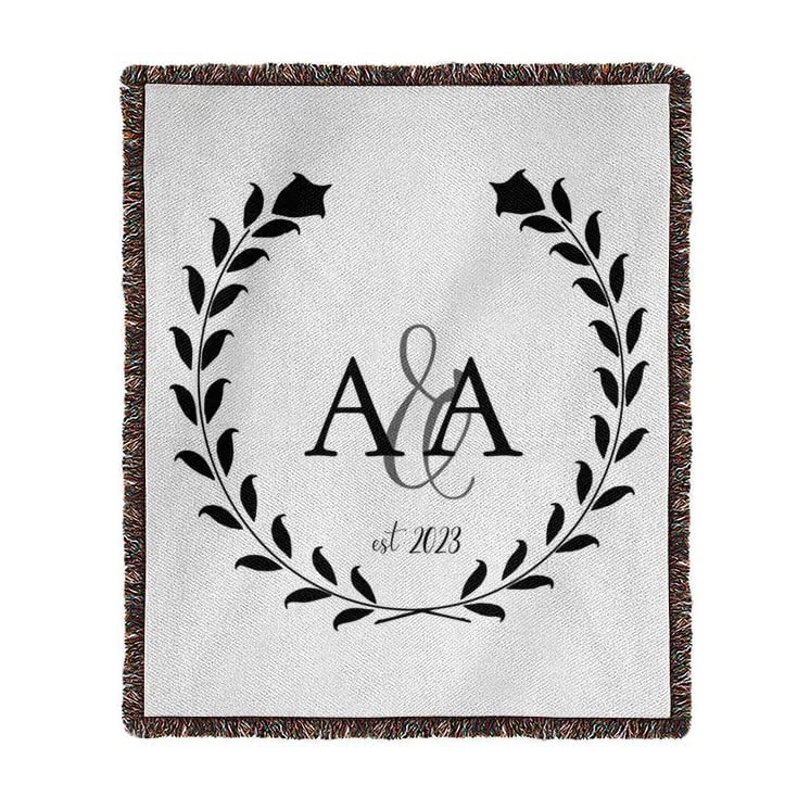 Astrocus Personalized Throw Blanket Couple, Cotton Gift for Wife, Custom Couples Initials Woven Blanket, Cotton Anniversary Customized Blanket Gift for Husband
