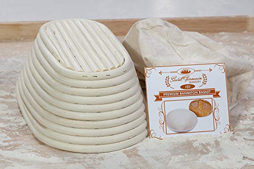 Saint Germain Bakery Premium Round Bread Banneton Basket with Liner - Perfect Brotform Proofing Basket for Making Beautiful Bread (10 inch Oval)