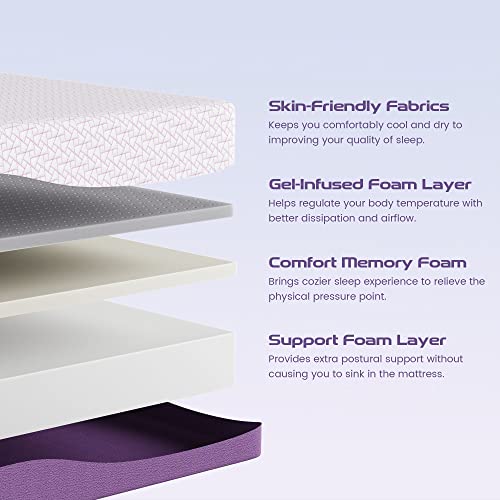 Sersper 8 Inch Bamboo Charcoal Cooling Gel Memory Foam Full Mattress -Medium Firm - with Moisture Wicking Cover and Edge Support for Motion Isolating - Made in North America