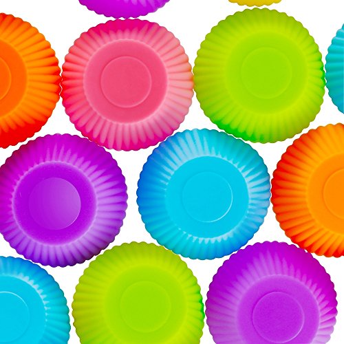BakeBaking Mini Muffin Pan - Reusable Silicone Cupcake Molds 2in 24 Pack - Small Baking Cups Truffle Cake Pan Set Nonstick in 6 Colors