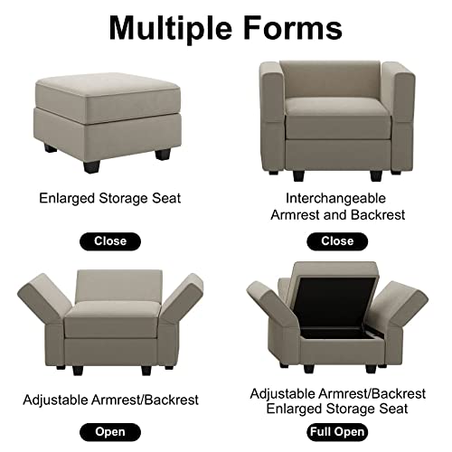 Belffin Modular Sectional Sofa Couch with Reversible Chaise Velvet L Shaped Couch with Storage 4-seat Convertible Sofa Grey…