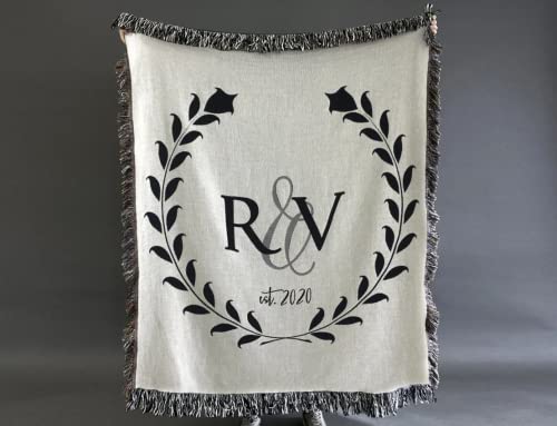 Astrocus Personalized Throw Blanket Couple, Cotton Gift for Wife, Custom Couples Initials Woven Blanket, Cotton Anniversary Customized Blanket Gift for Husband