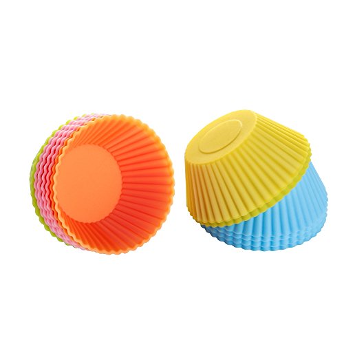 BakeBaking Mini Muffin Pan - Reusable Silicone Cupcake Molds 2in 24 Pack - Small Baking Cups Truffle Cake Pan Set Nonstick in 6 Colors