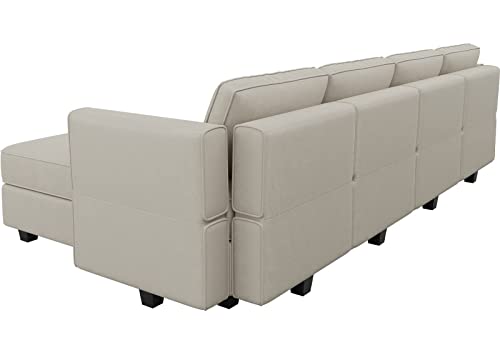 Belffin Modular Sectional Sofa Couch with Reversible Chaise Velvet L Shaped Couch with Storage 4-seat Convertible Sofa Grey…