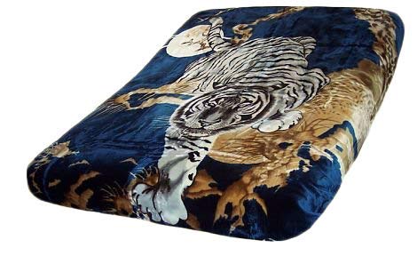 White Tiger Blanket I Korean style Mink Ultra Silky Soft Reversible Bed comforter bedspread bedding Cobias I Heavy thick weight I Perfect for Winter and Warm for all season throw(Queen, 71 Tiger Blue)