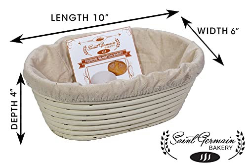 Saint Germain Bakery Premium Round Bread Banneton Basket with Liner - Perfect Brotform Proofing Basket for Making Beautiful Bread (10 inch Oval)