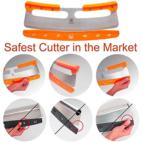 The Original Pizza Cutter Rocker Blade 14 inch. Very Sharp Hardened Stainless-Steel Pizza Slicer with Protective Cover. Safest ABS Plastic Grip Design. Great on All Types of Crusts, Flatbreads & Pies