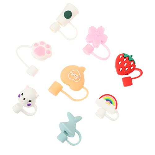 Hemoton Straw Tips 8pcs Straw Tips Cover Reusable Cute Drinking Straw Caps Silicone Straw Protectors Plugs for Milk Tea Beverage Jumbo Mugs Water Bottle Tip Silicone Straw Tips (Random Style)