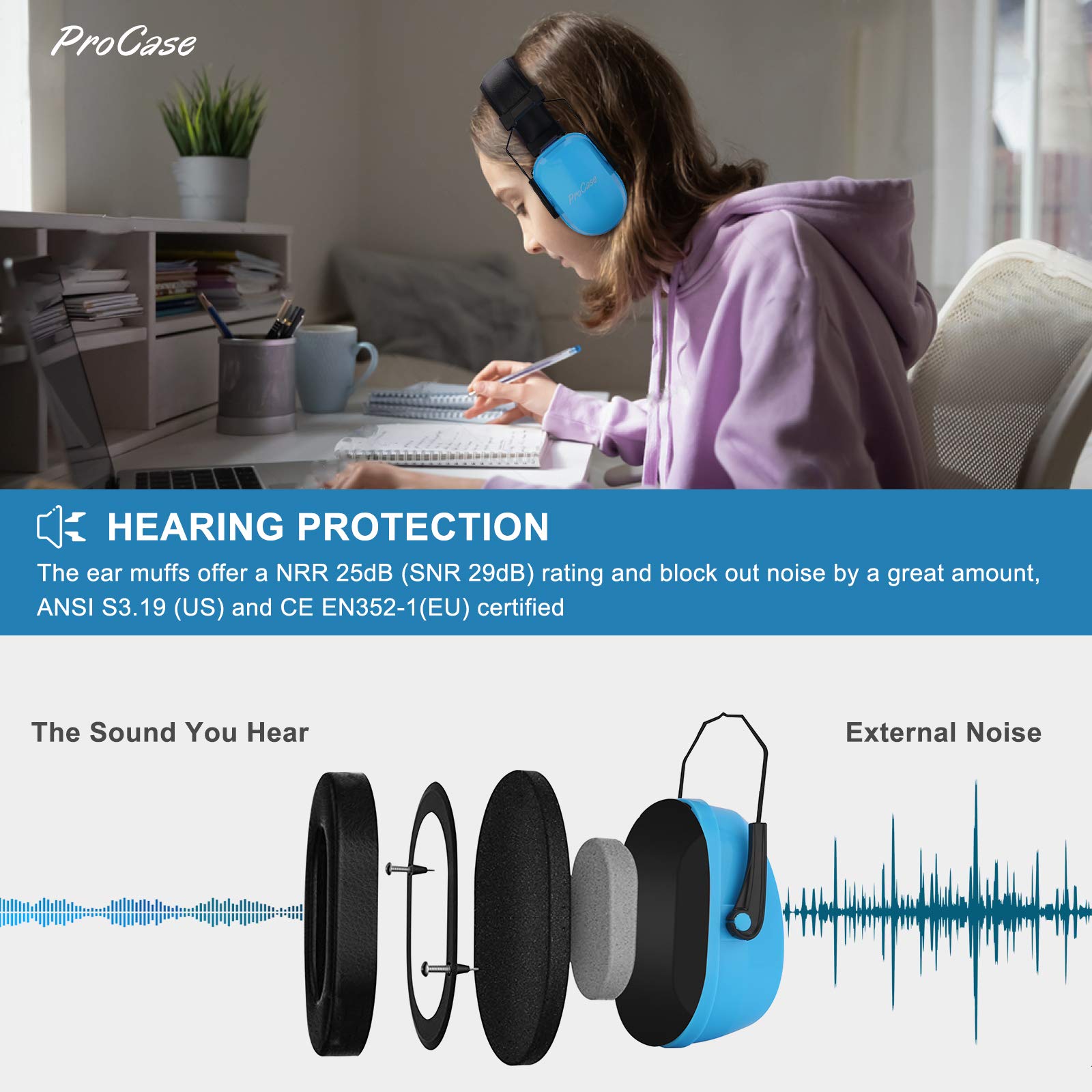ProCase Noise Reduction Earmuffs Bundle with Kids Ear Protection
