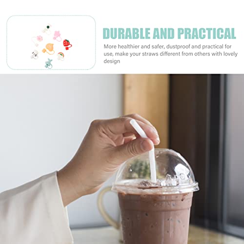 Hemoton Straw Tips 8pcs Straw Tips Cover Reusable Cute Drinking Straw Caps Silicone Straw Protectors Plugs for Milk Tea Beverage Jumbo Mugs Water Bottle Tip Silicone Straw Tips (Random Style)